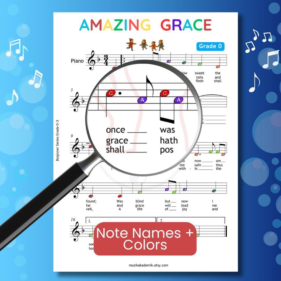 Amazing Grace - Grade 0 Very Easy Piano Sheet Music for Beginners With ...