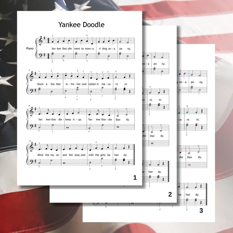 Yankee Doodle - Simplified Piano Sheet Music - Grade 1 Solo Arrangement ...