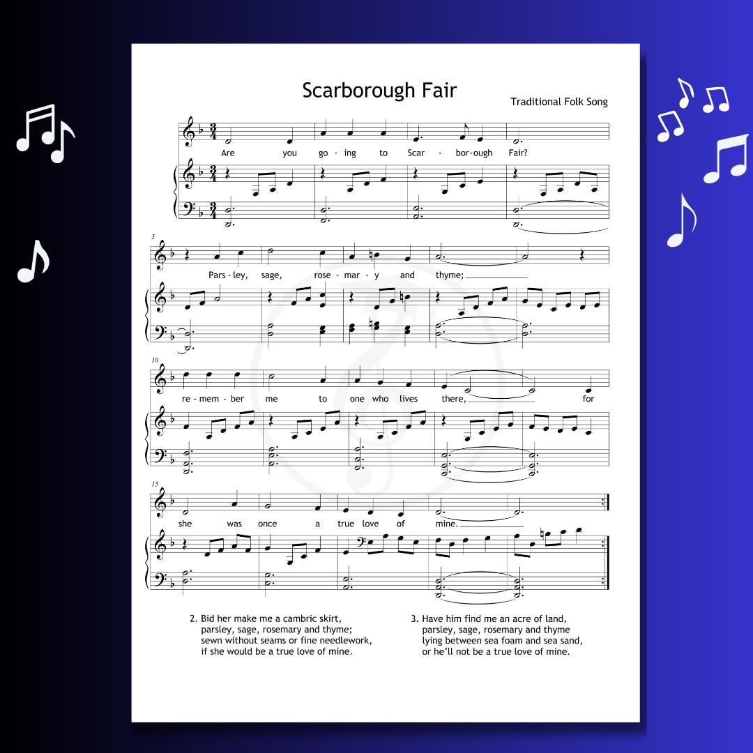 Scarborough Fair - Traditional English Folk Song Sheet Music for Piano ...