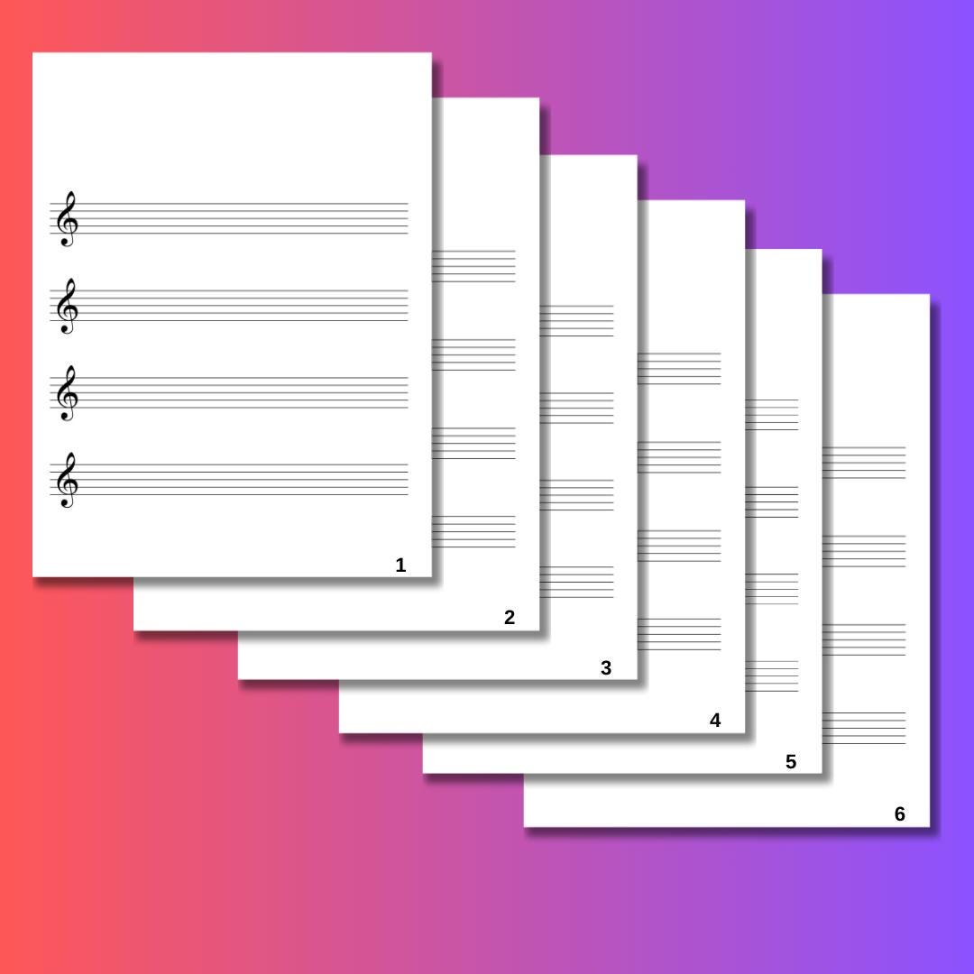 Blank Music Worksheet for Kids | A4 Staff Paper PDF | Treble and Bass ...