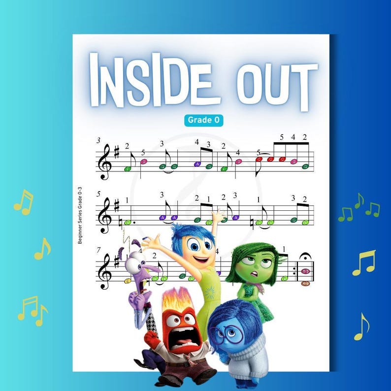 Inside Out - Grade 0 Very Easy Color-coded Piano Sheet Music for Kids ...