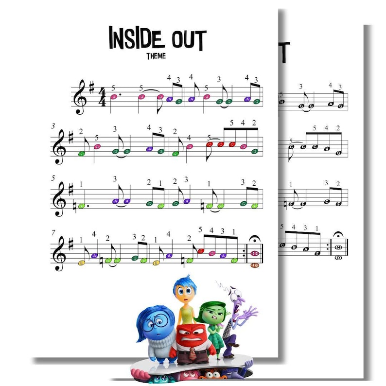 Inside Out - Grade 0 Very Easy Color-coded Piano Sheet Music for Kids ...