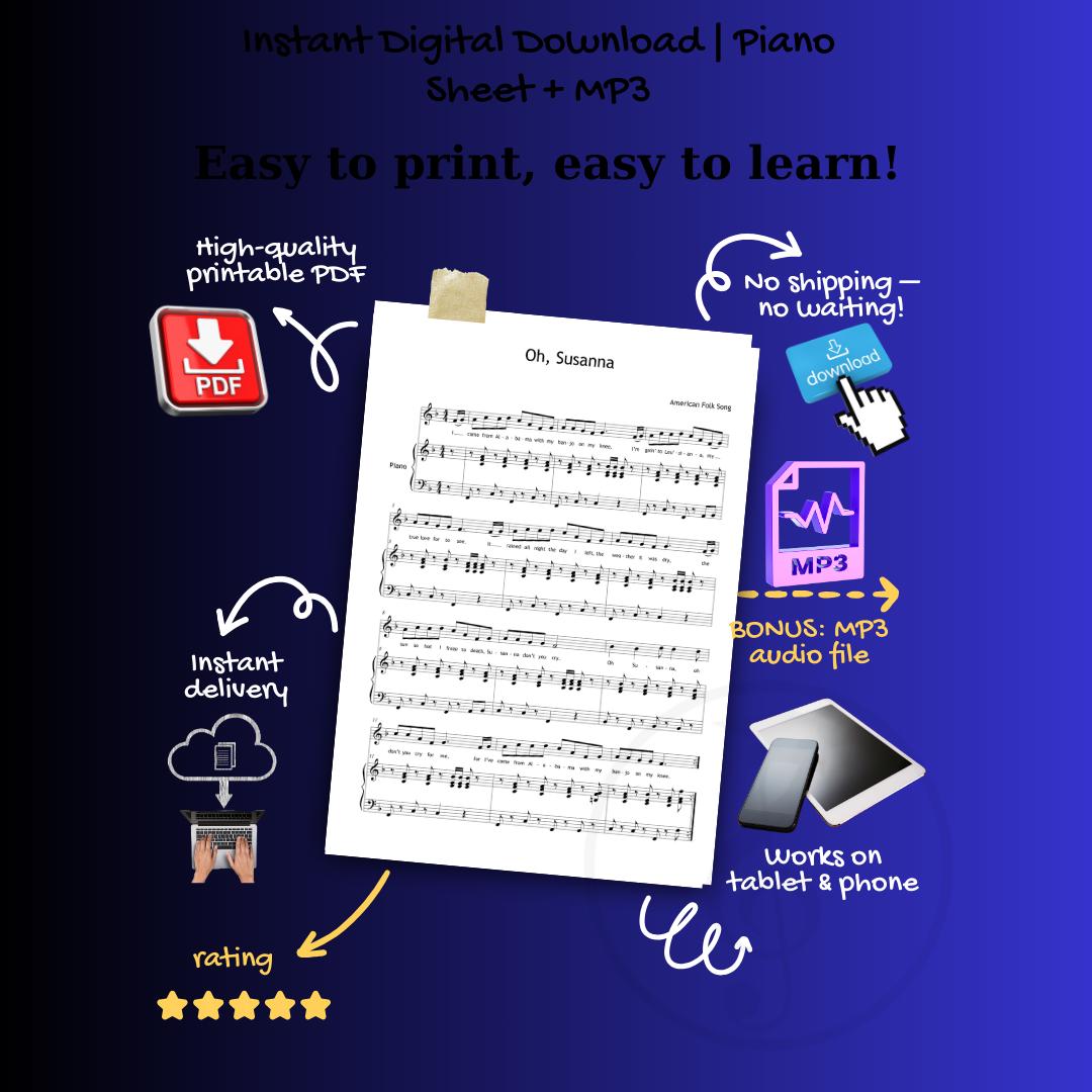 Oh Susanna - American Folk Song Sheet Music for Piano, Voice ...