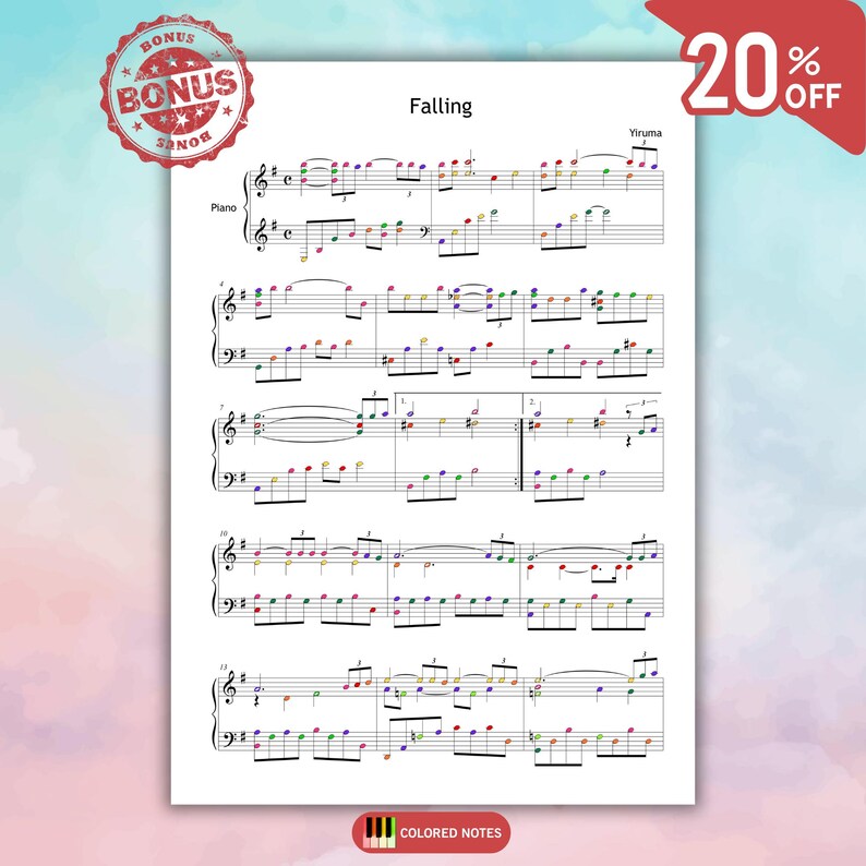 Falling – Yiruma Piano Sheet PDF | Grade 5 Teaching Resource With Color ...