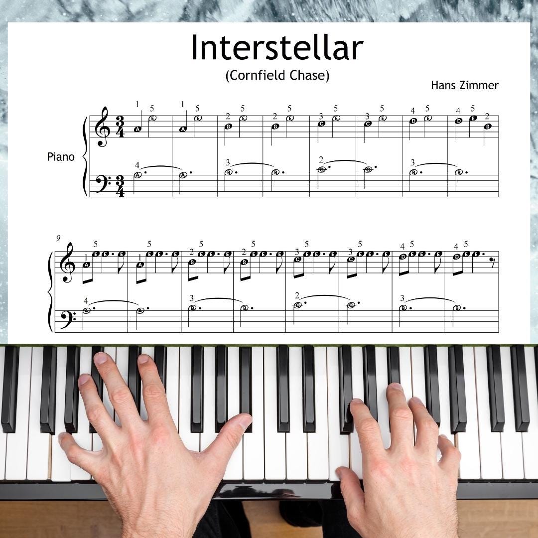 Interstellar Cornfield Chase - Hans Zimmer | Grade 1 Easy Piano Sheet ...