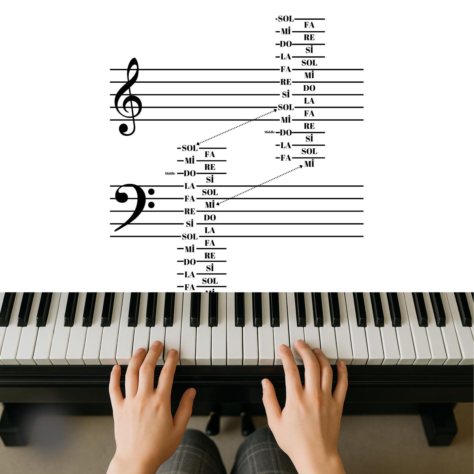 Piano Notes Chart for Beginners - Treble Clef and Bass Clef Reference ...