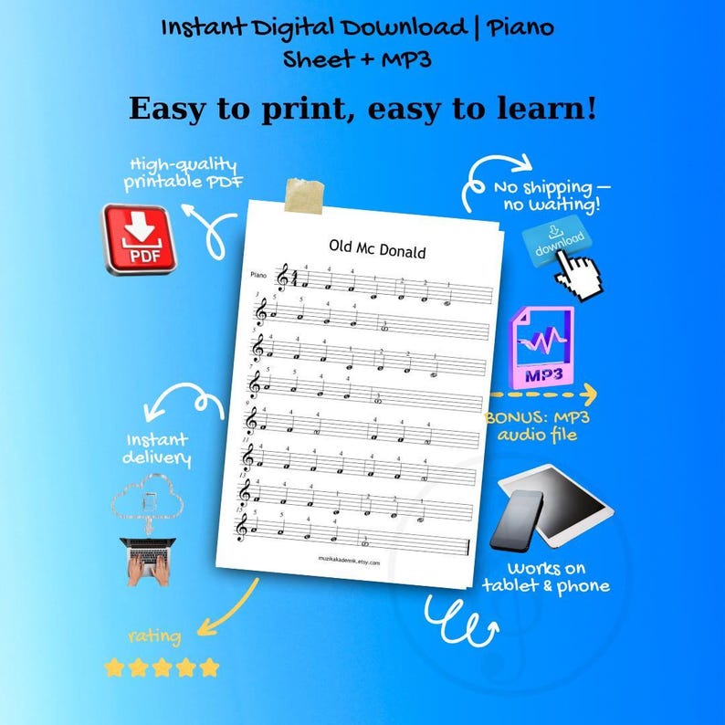 Old Macdonald Had a Farm - Grade 0 Very Easy Color-coded Piano Sheet ...