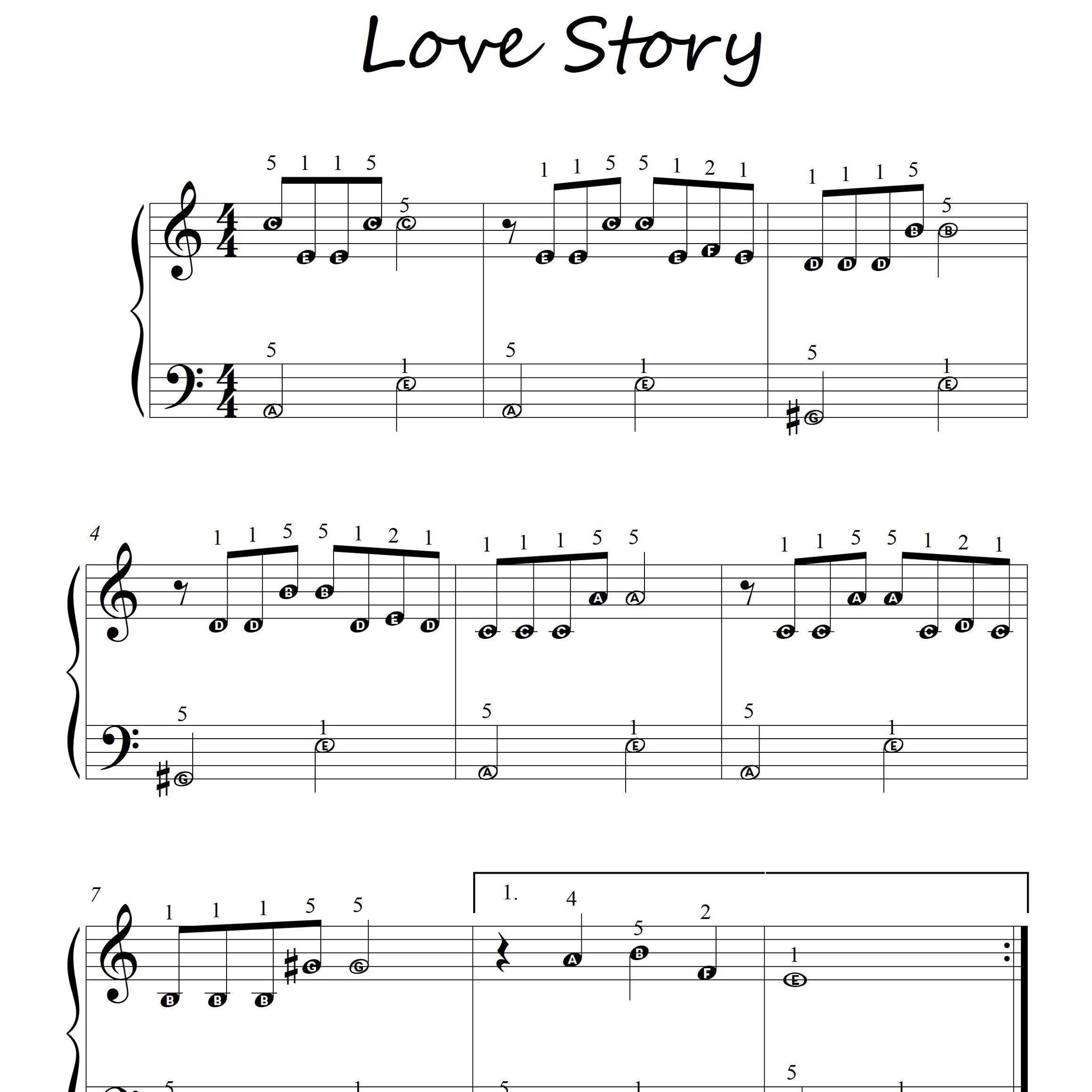 Love Story - Easy Piano Sheet Music for Beginners | Grade 1 | Digital ...