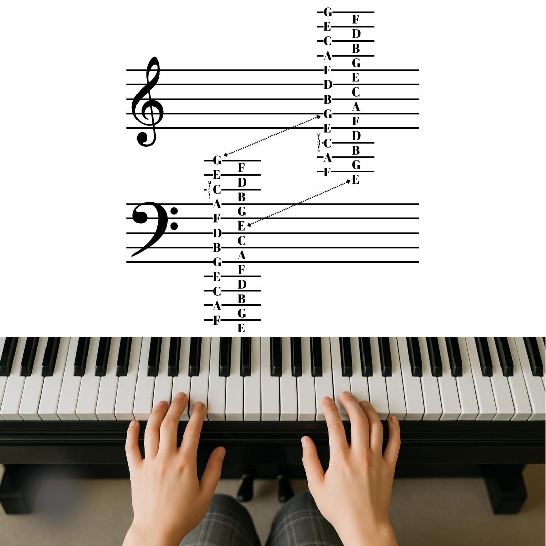 Piano Notes Chart for Beginners - Treble Clef and Bass Clef Reference ...