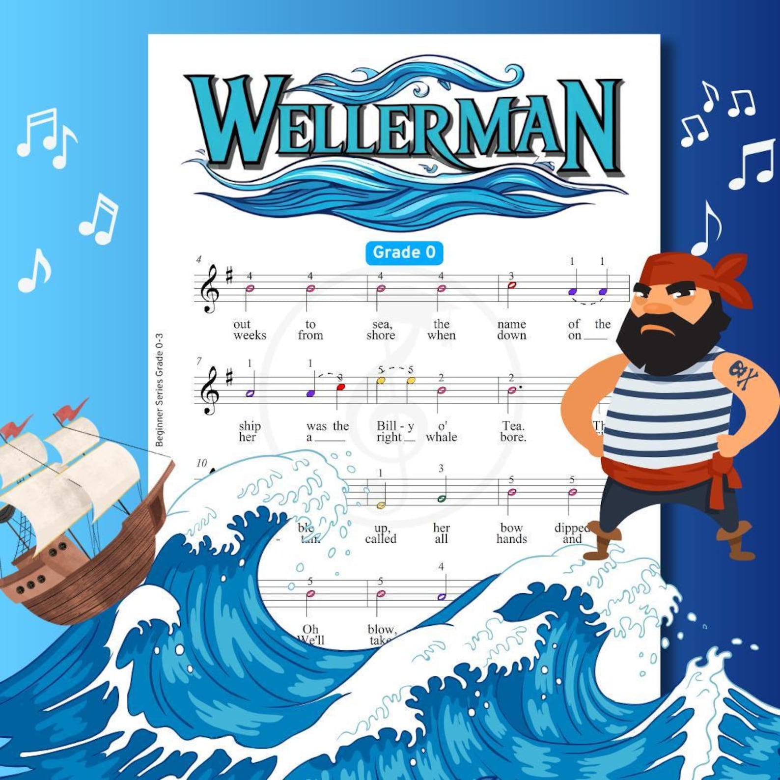 Wellerman Sea Shanty Grade 0 Easy Piano Sheet Music for Beginners Color ...