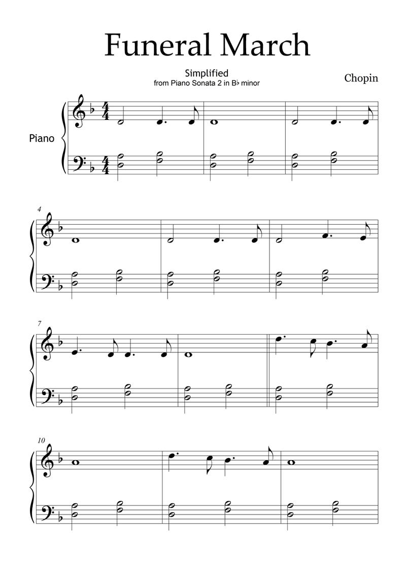 Funeral March Chopin | Grade 1 Easy Piano Sheet | Simplified Halloween ...