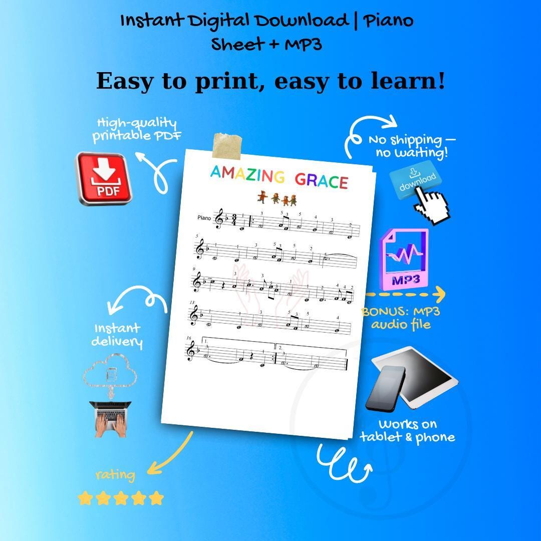 Amazing Grace - Grade 0 Very Easy Piano Sheet Music for Beginners With ...