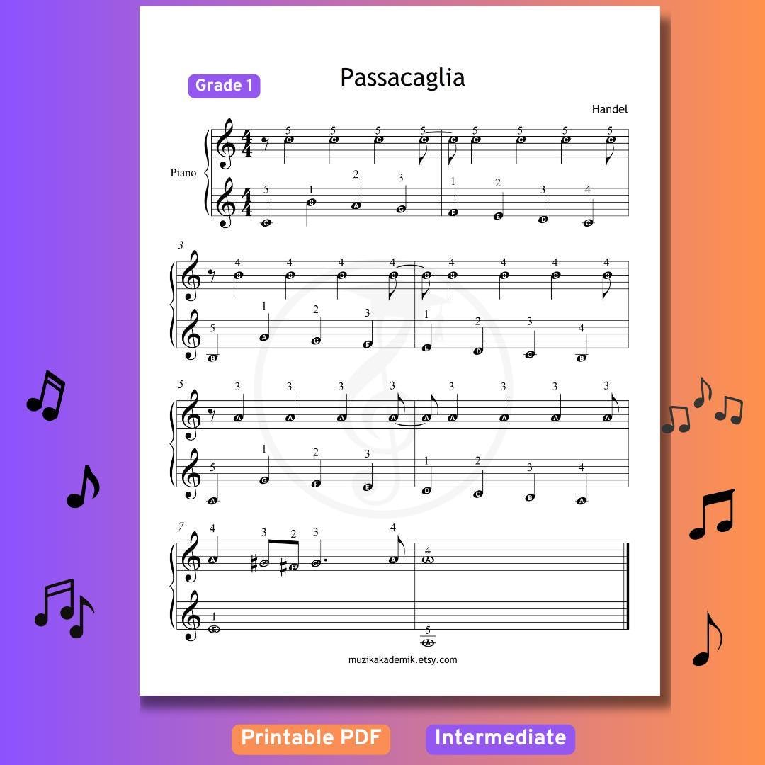 Passacaglia - Easy Piano Sheet Music for Beginners | Grade 1 | Digital ...