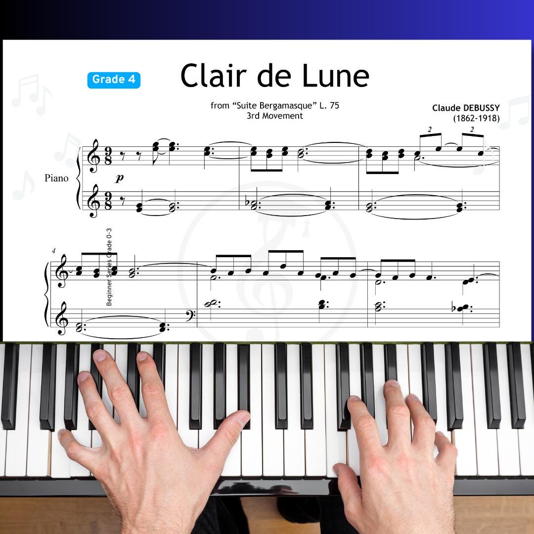 Clair De Lune – Simplified Piano Sheet Music (grade 4) | Debussy ...