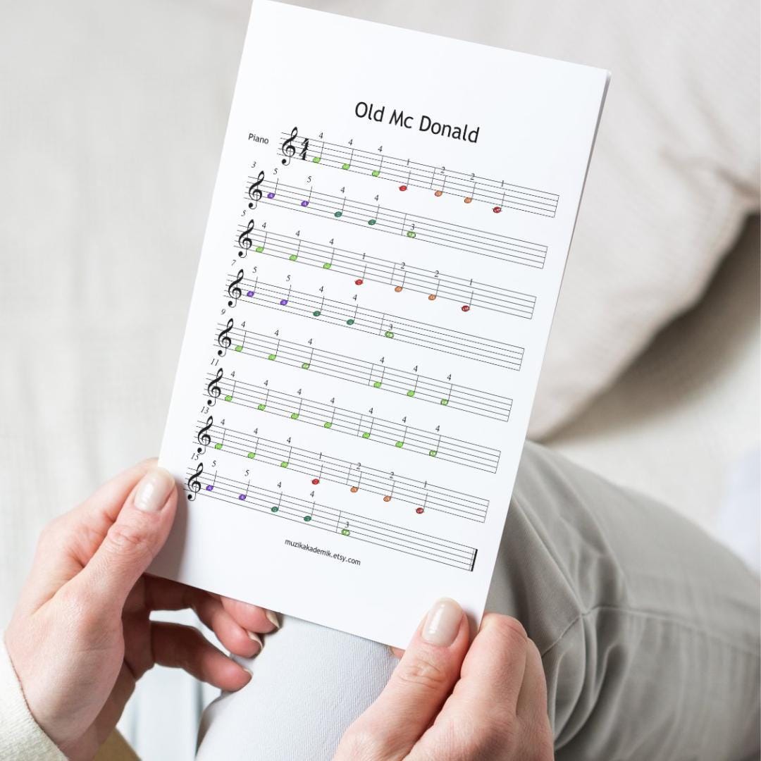 Old Macdonald Had a Farm - Grade 0 Very Easy Color-coded Piano Sheet ...