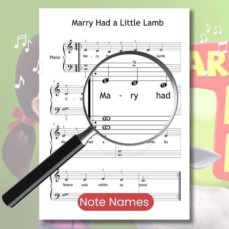 Mary Had a Little Lamb – Easy Piano Sheet Music Grade 1 PDF + Color ...