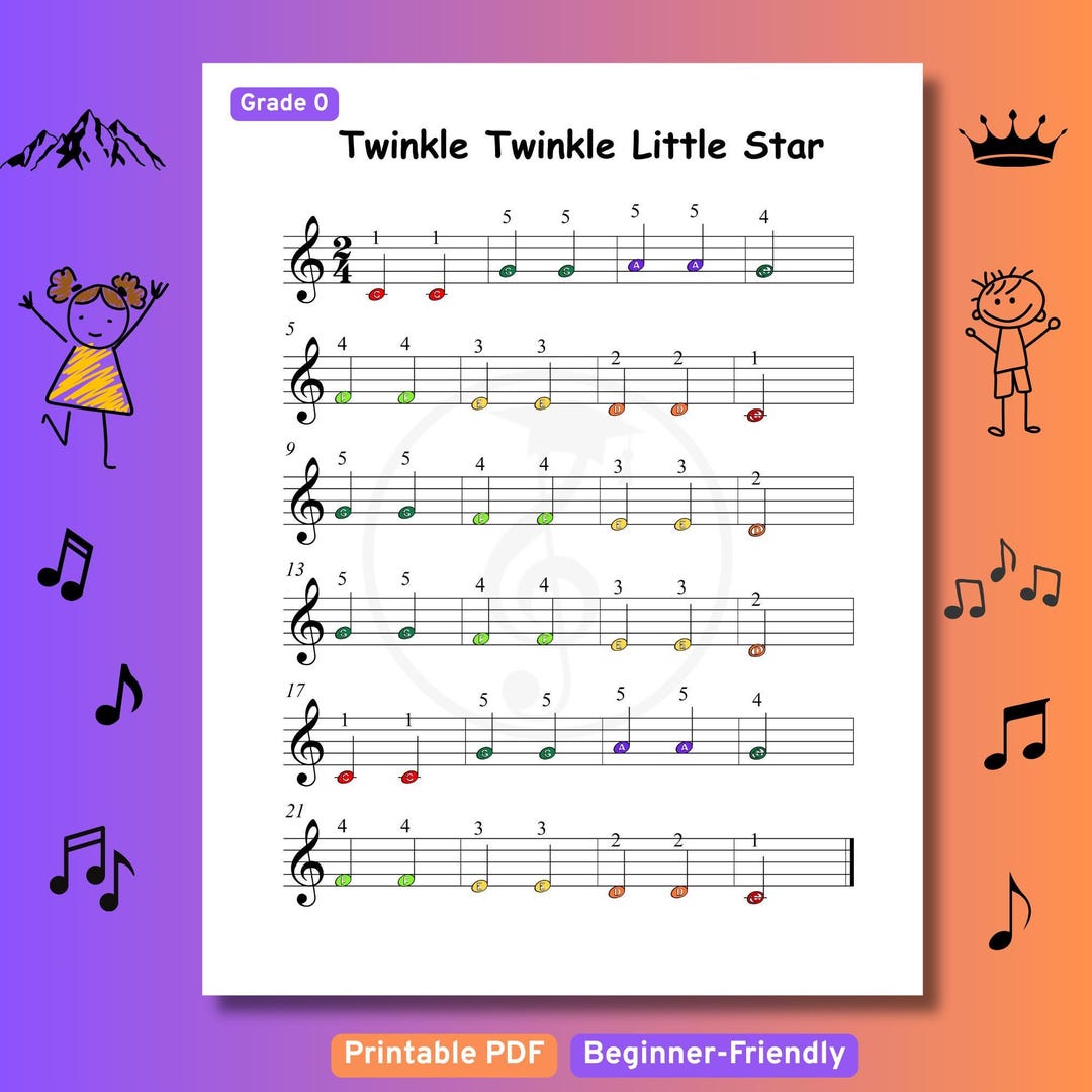 Twinkle Twinkle Little Star Easy Piano Sheet Music for Beginners ...