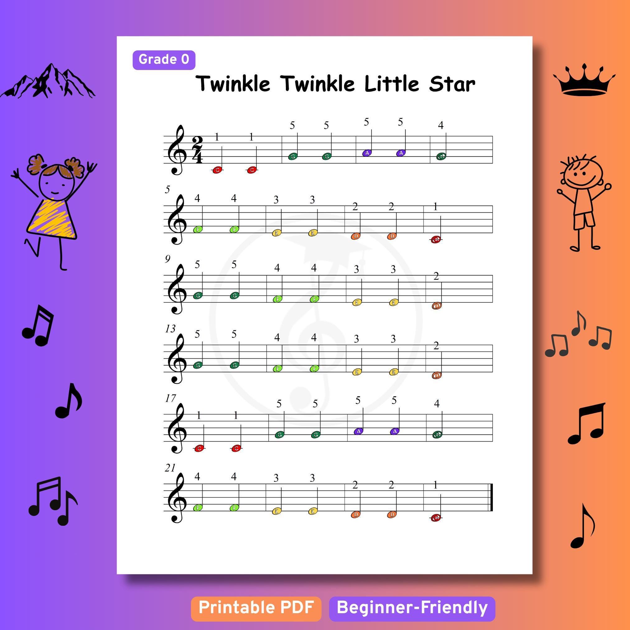 Twinkle Twinkle Little Star Easy Piano Sheet Music for Beginners ...