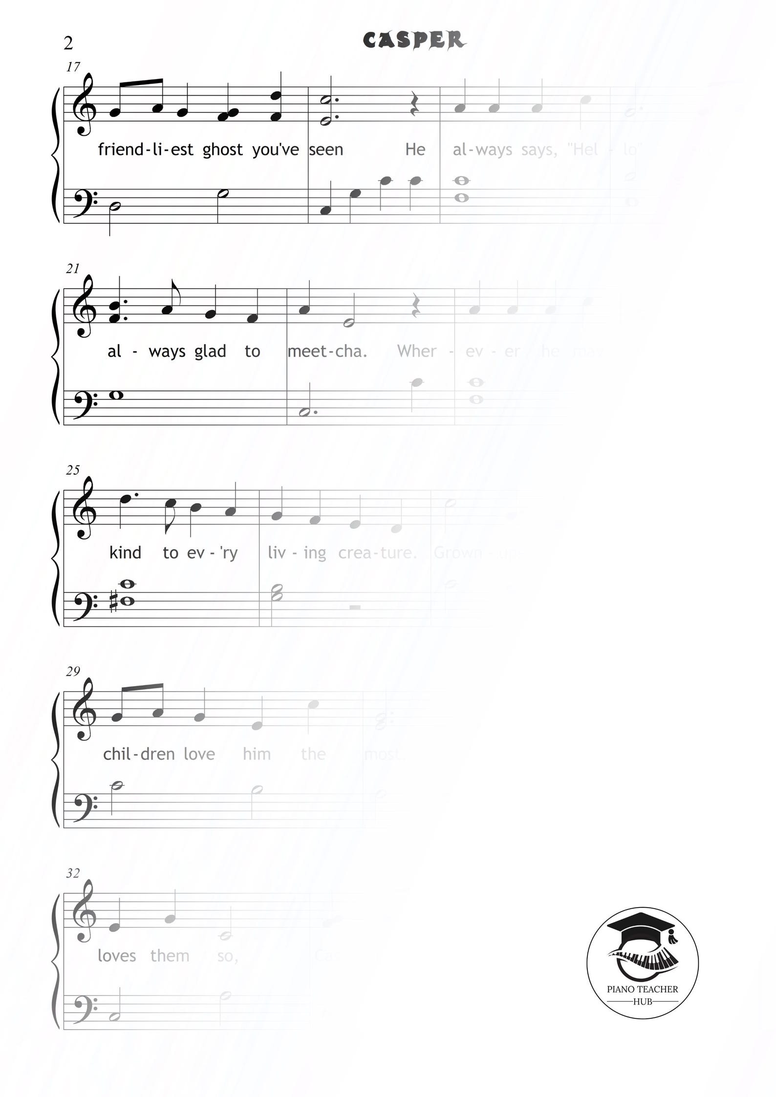 Casper Theme Song | Grade 1 Easy Piano Sheet | Simplified Halloween ...