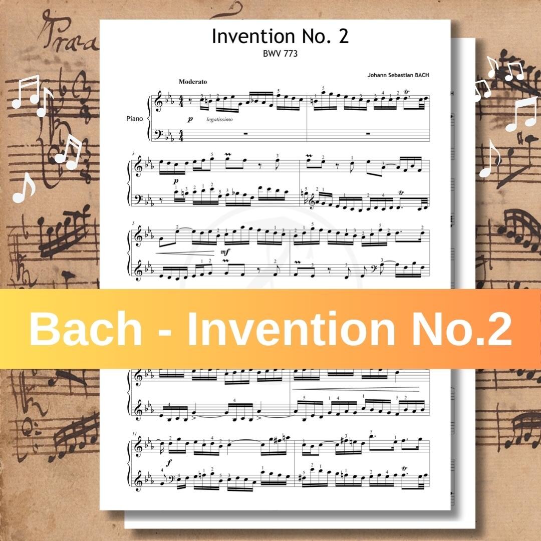 Invention No.2 by Bach - Digital Piano Sheet Music PDF | Color Notes ...
