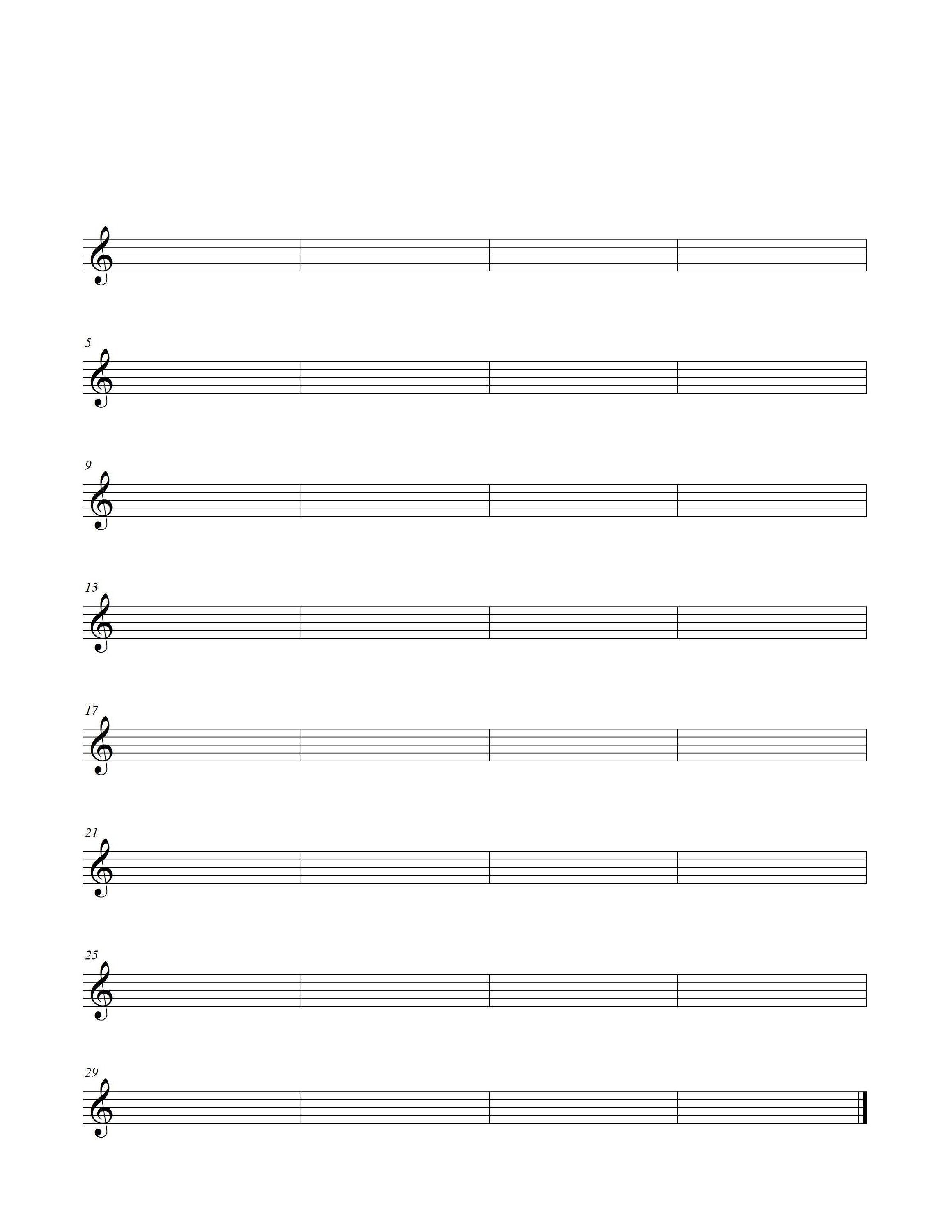 Printable Music Manuscript - Blank Staff Sheets With Treble Clefs, Bass ...