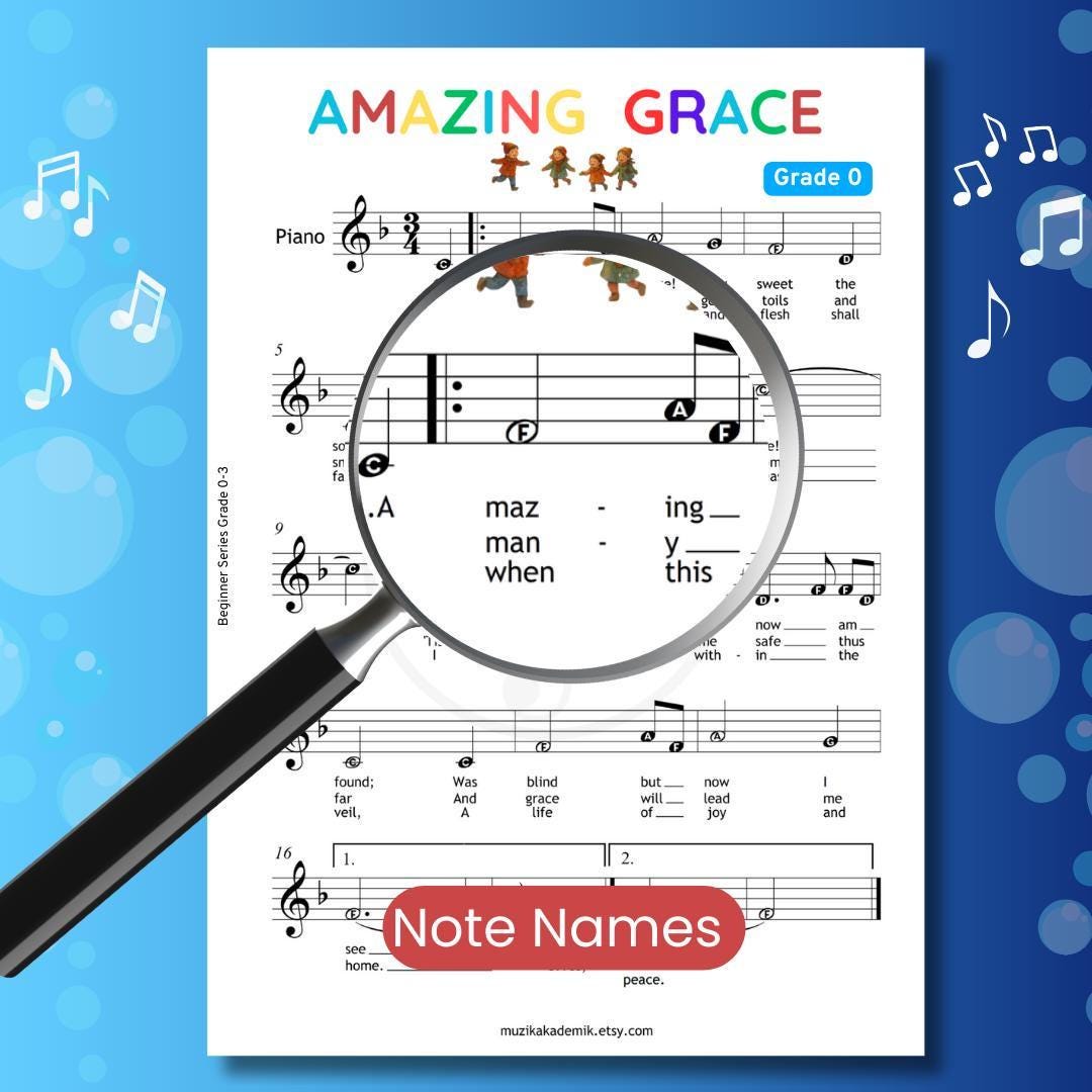 Amazing Grace - Grade 0 Very Easy Piano Sheet Music for Beginners With ...