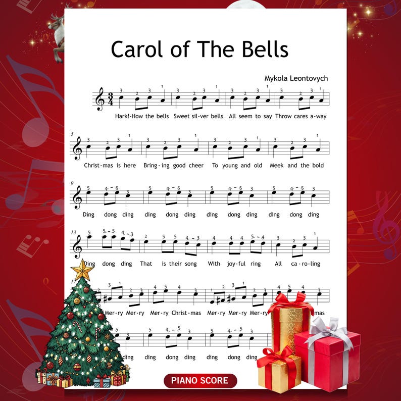 Carol of the Bells – Easy Piano Sheet for Beginners | Grade 0 | Color ...