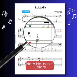 Brahms Lullaby - Grade 2 Easy Piano Sheet With Finger Numbers, Note ...