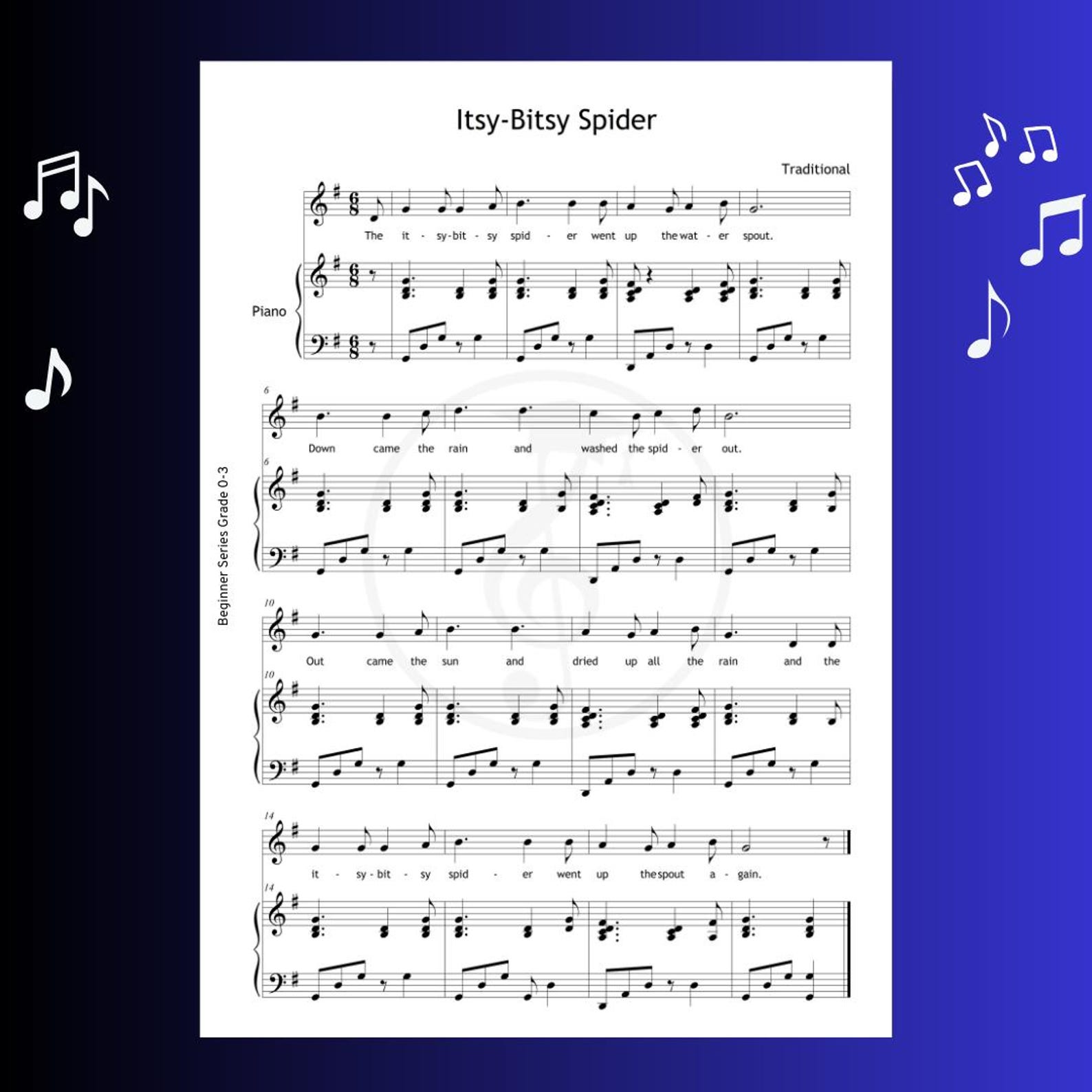 Itsy Bitsy Spider Music Pack | Piano, Voice, (flute, Violin, Clarinet ...