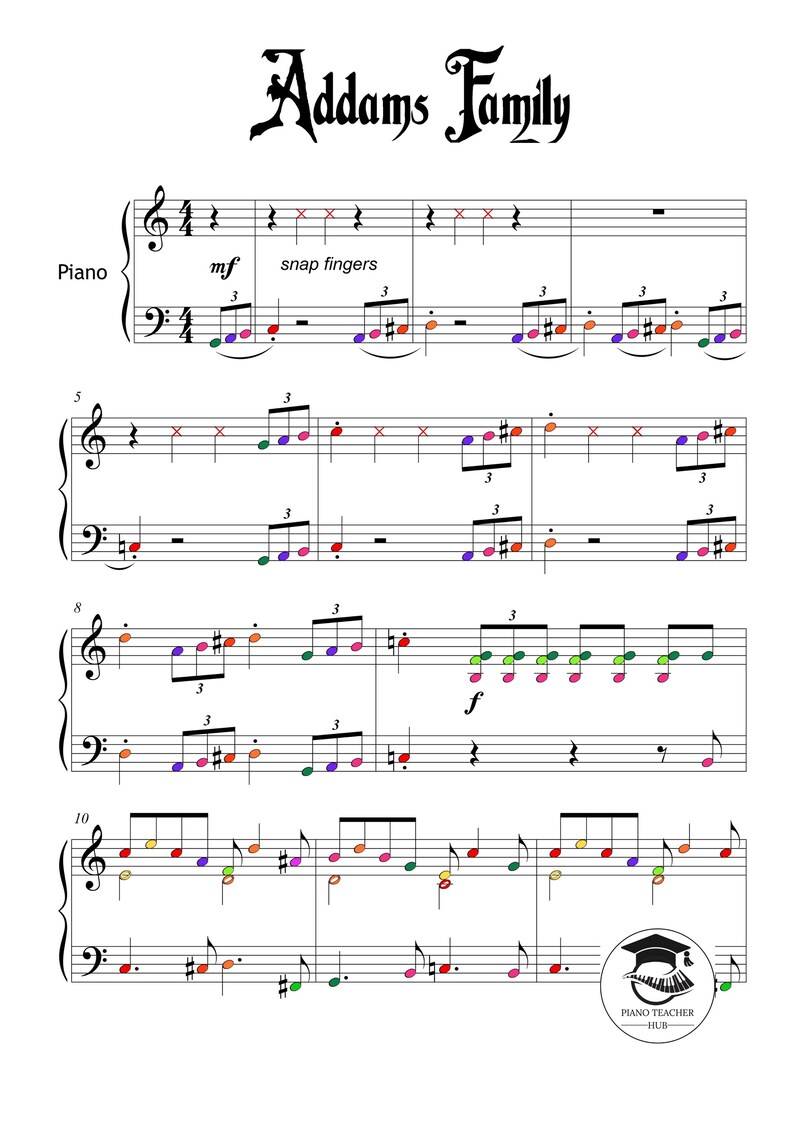 Addams Family Theme | Grade 1 Easy Piano Sheet Music | Simplified ...
