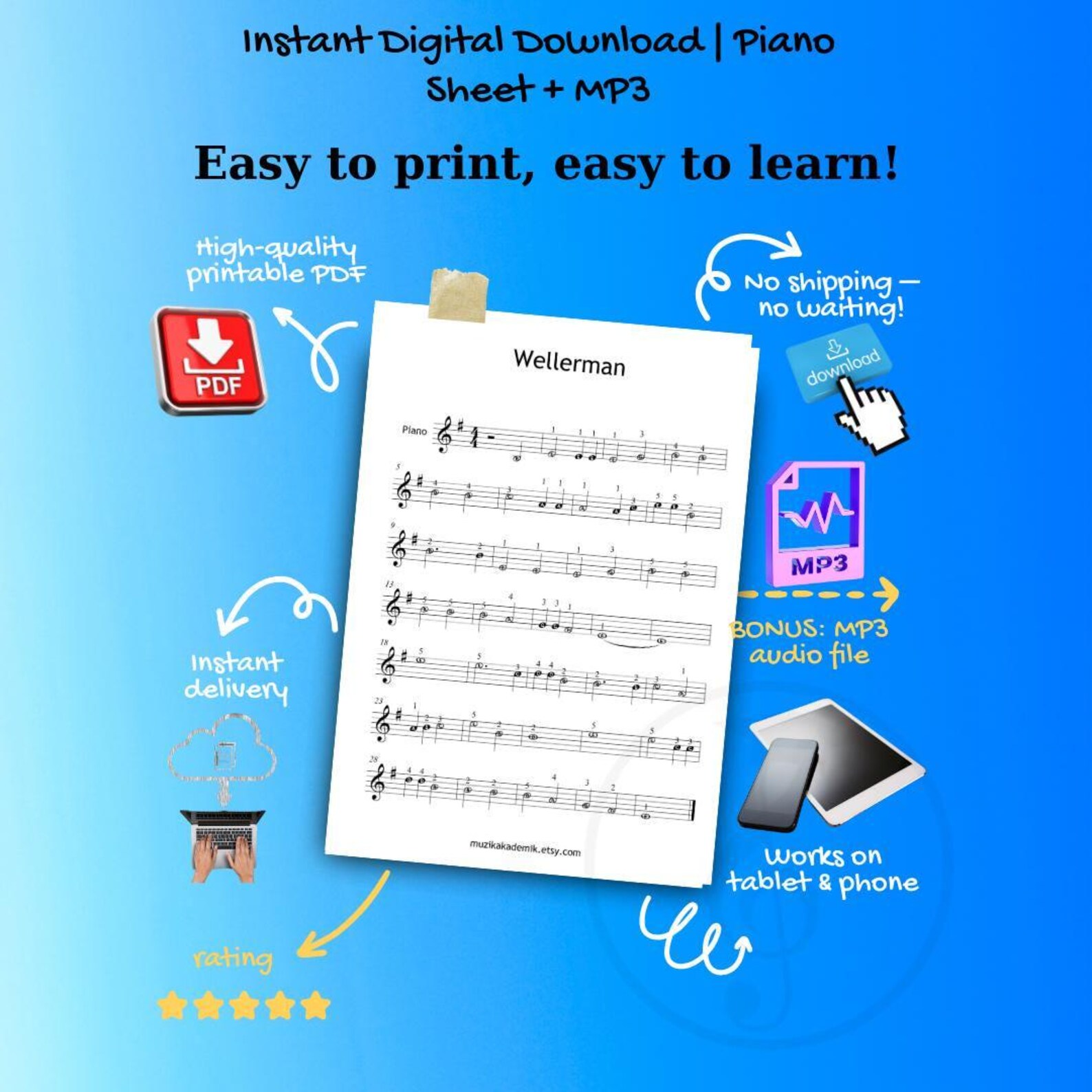 Wellerman Sea Shanty Grade 0 Easy Piano Sheet Music for Beginners Color ...