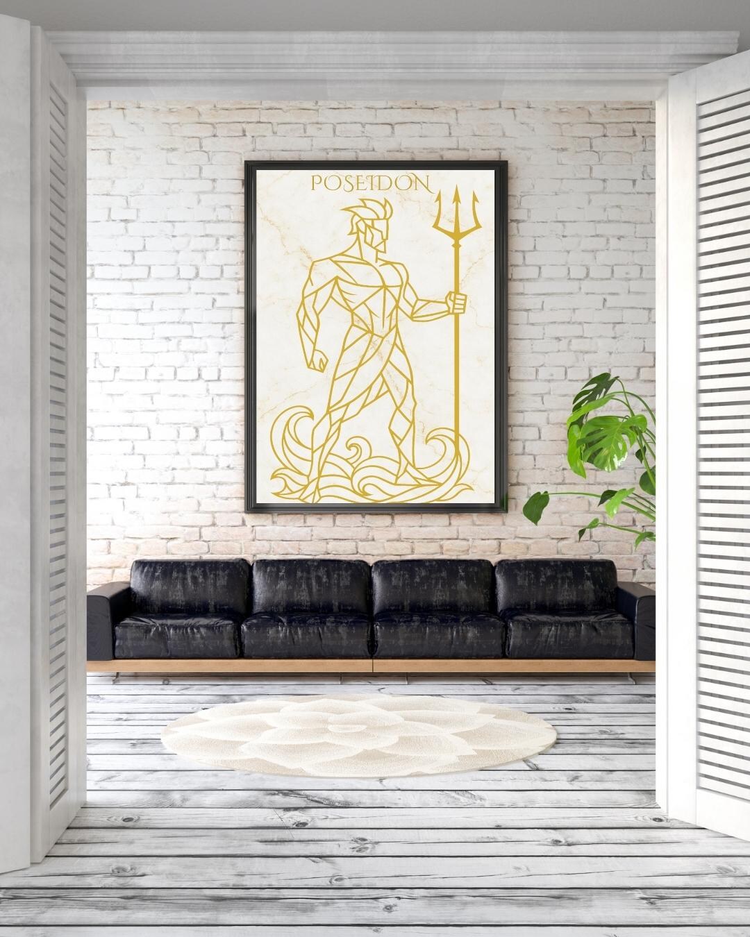 Poseidon Digital Poster – Sea God Wall Art Print | Golden Trident ...