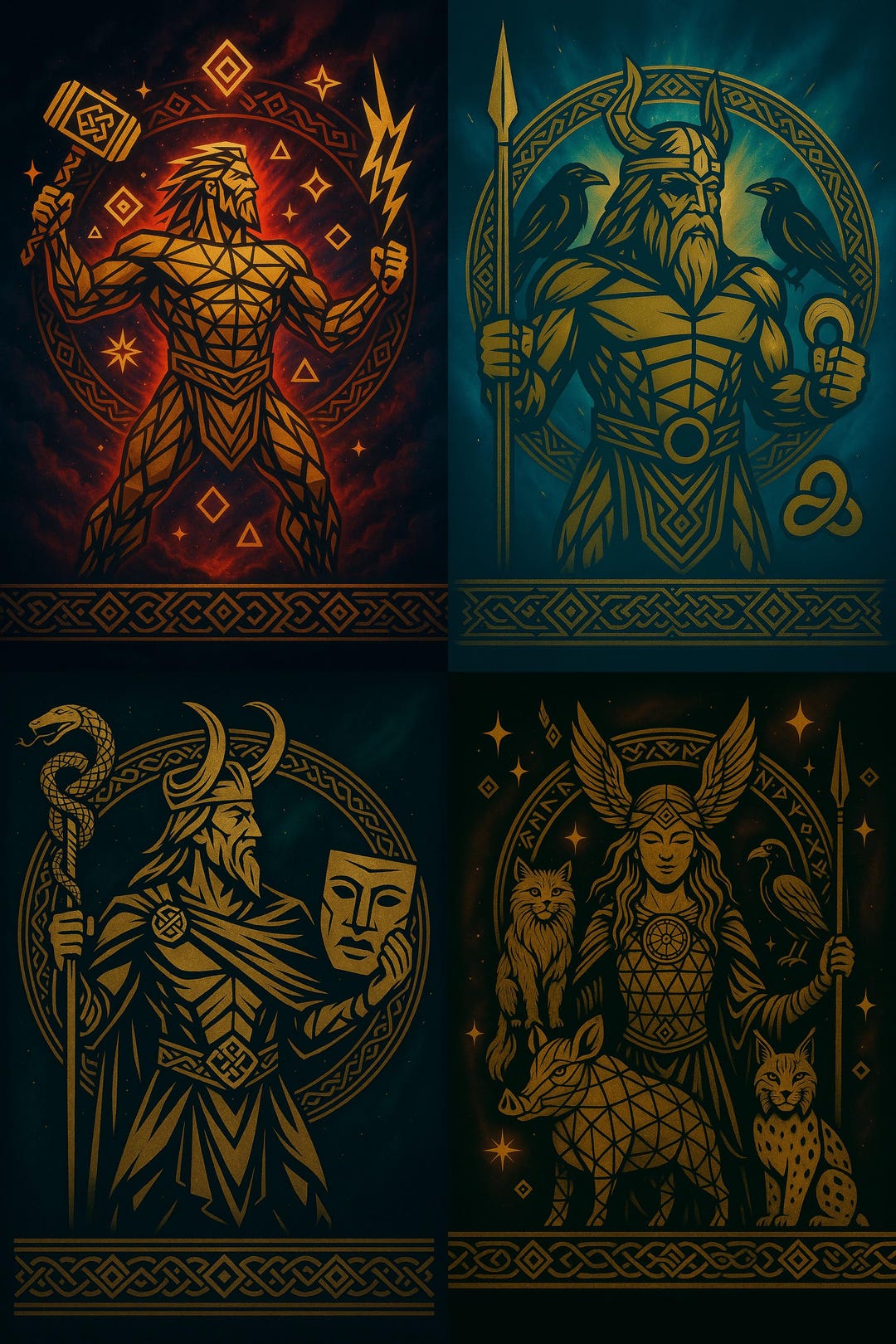 Odin Thor Freya Loki Bundle, Norse Gods Geometric Wall Art Set, Viking ...