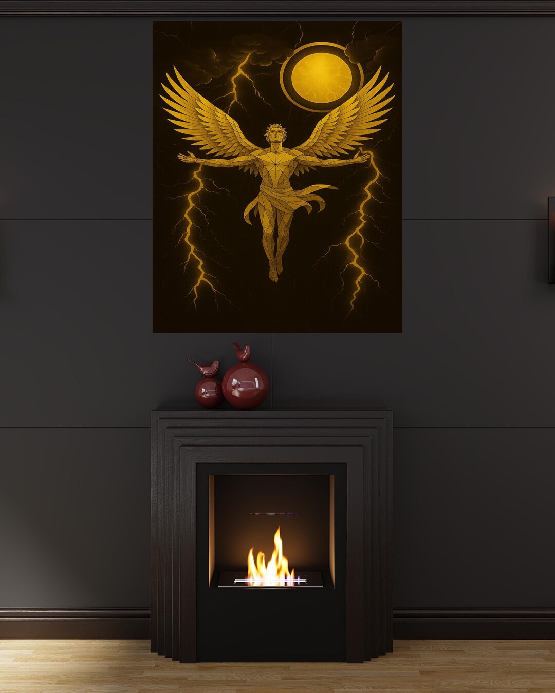 Icarus Greek Mythology Digital Wall Art – Gold Cubist Abstract ...