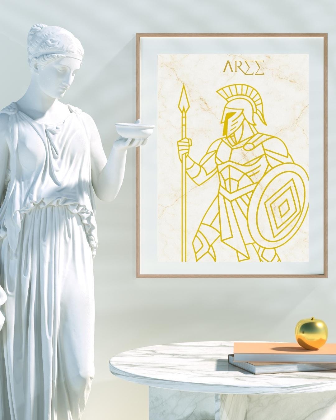 Ares Digital Poster – Greek God of War Wall Art | Bold Golden Cubist ...
