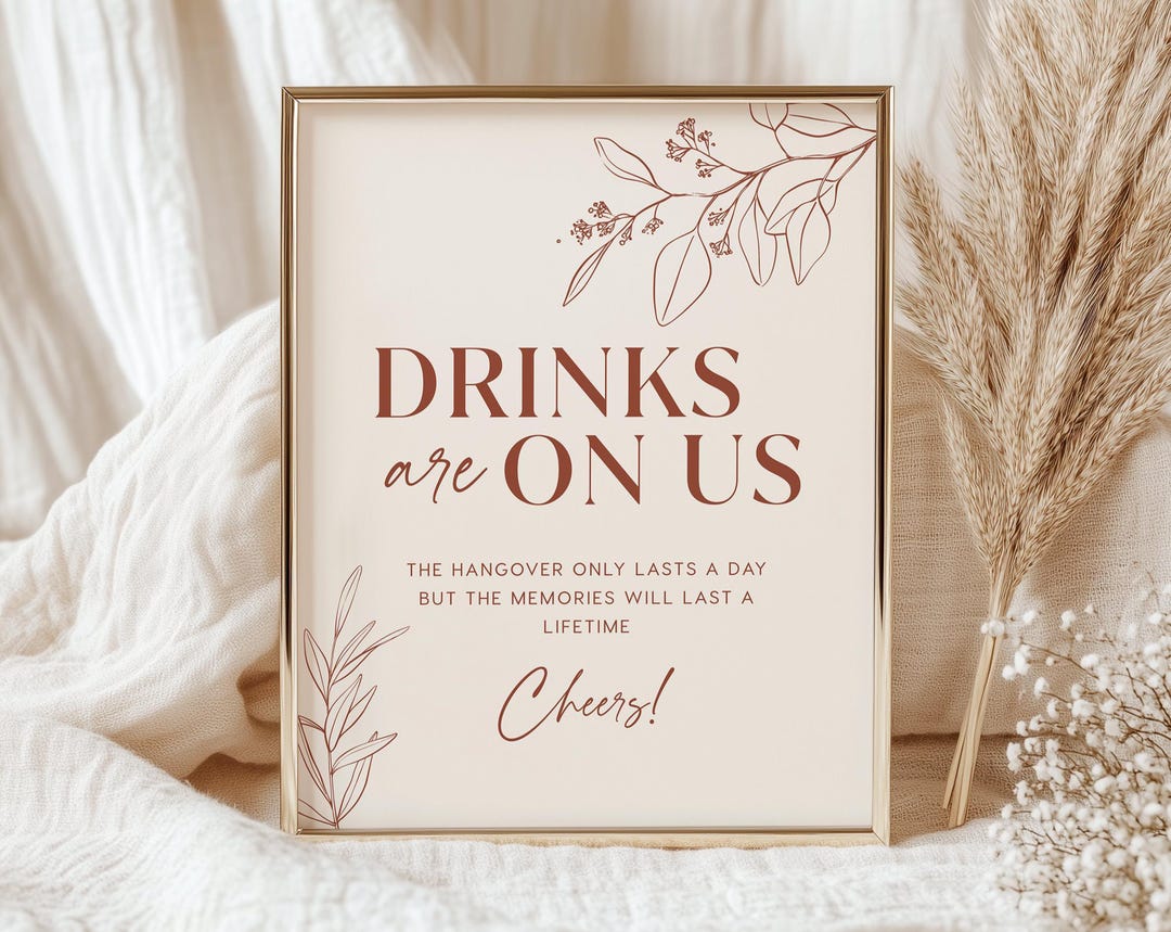 Drinks Are on Us Wedding Sign Template | Open Bar Sign | Boho Printable ...