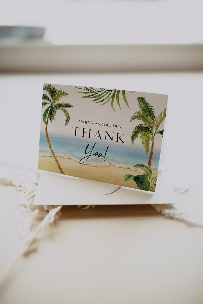 Tropical Beach Thank You Card Template: Watercolor Palm #aloha - Etsy
