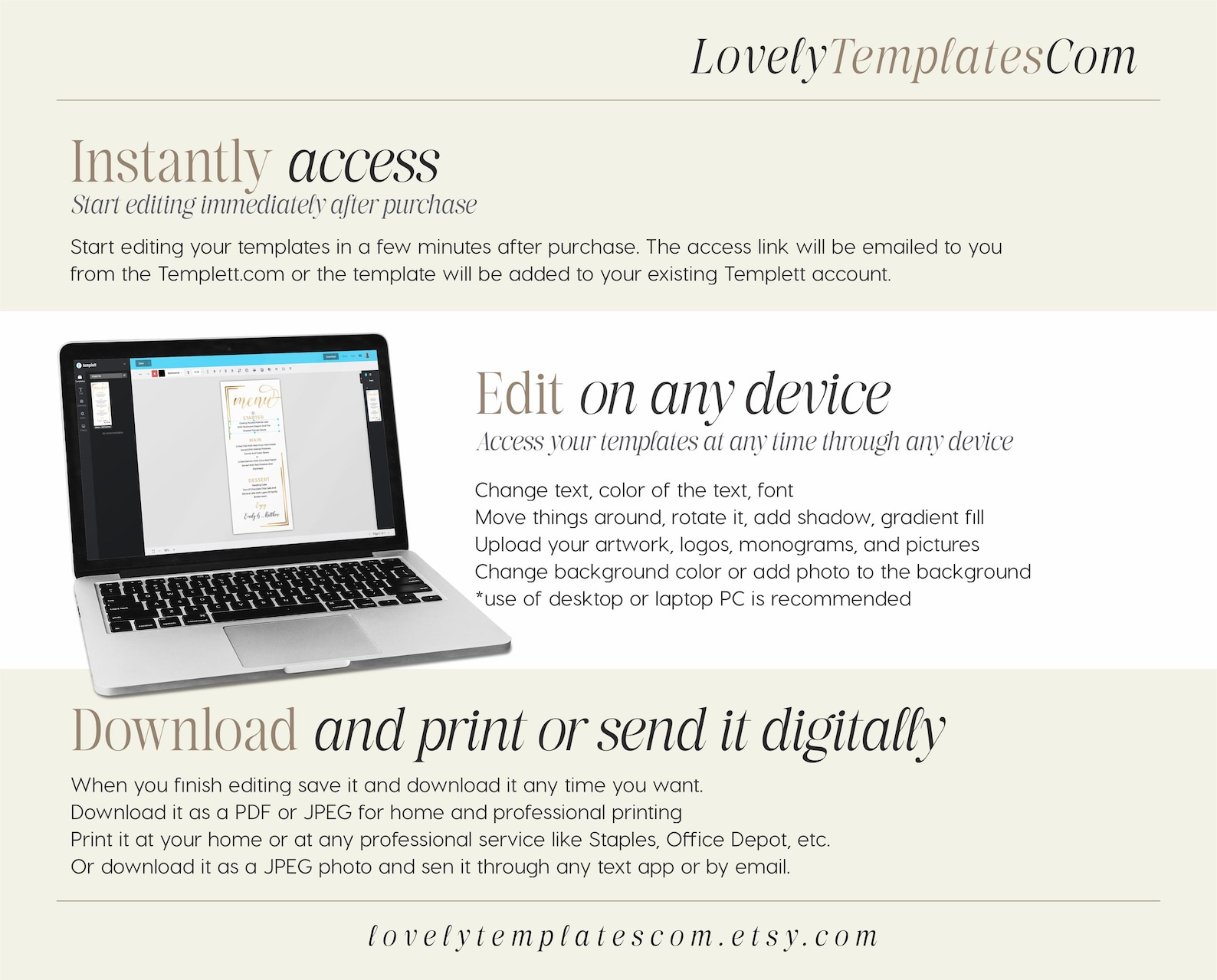 Gold Wedding Menu Template: Elegant Cursive Font (digital Download) # ...
