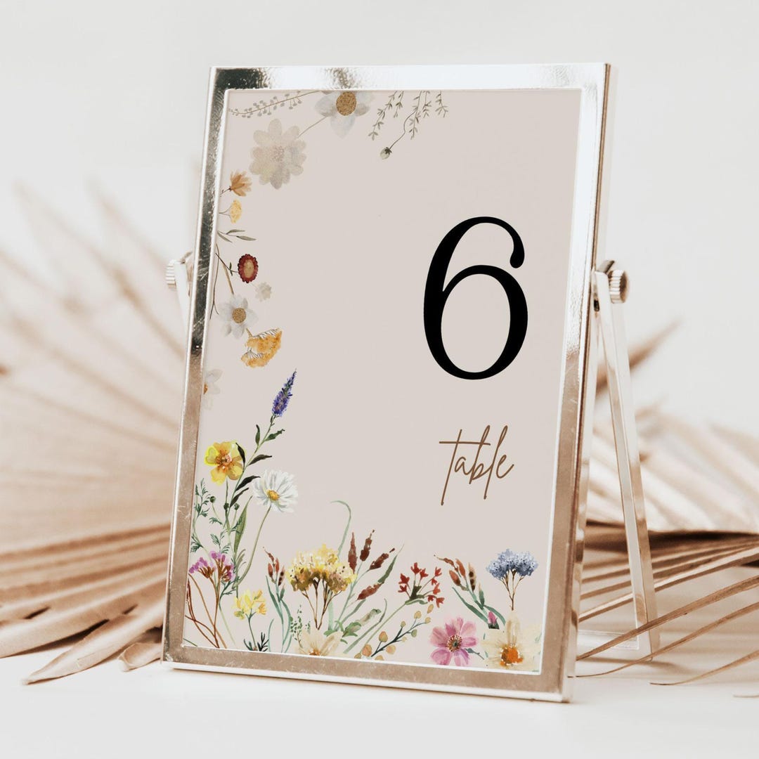 Boho Wildflower Wedding Table Numbers Template (5x7) (digital Download ...