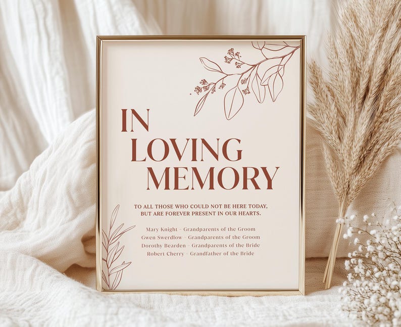 In Loving Memory Wedding Sign Template | Editable Printable Memorial ...