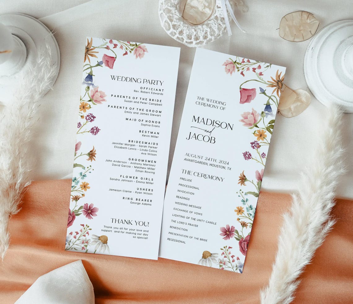 Floral Wedding Program Template: Ceremony Card (editable) #viona - Etsy