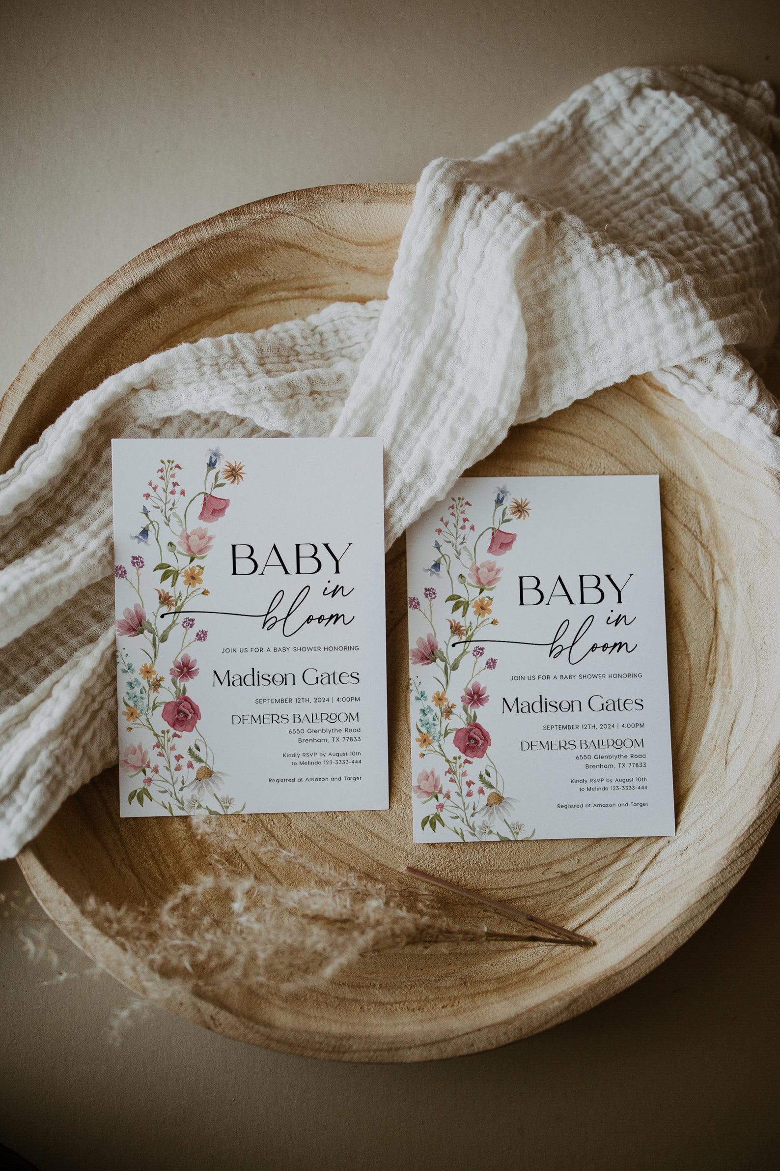 Baby in Bloom Invitation | Baby Shower Invitation Bundle | Wildflower ...
