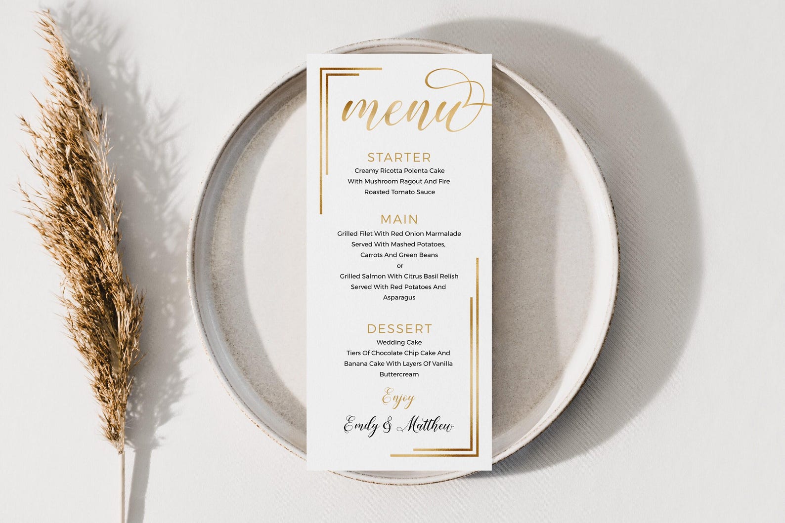Gold Wedding Menu Template: Elegant Cursive Font (digital Download) # ...