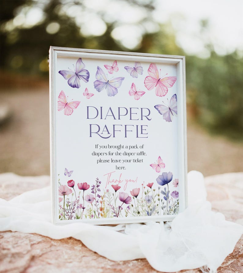 Diaper Raffle Sign | Baby Shoer Diaper Raffle Game | Butterfly Baby ...