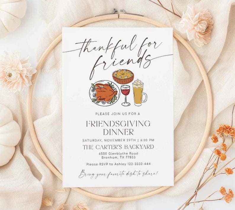 Friendsgiving Invitation Template: Thankful for Friends, Thanksgiving ...