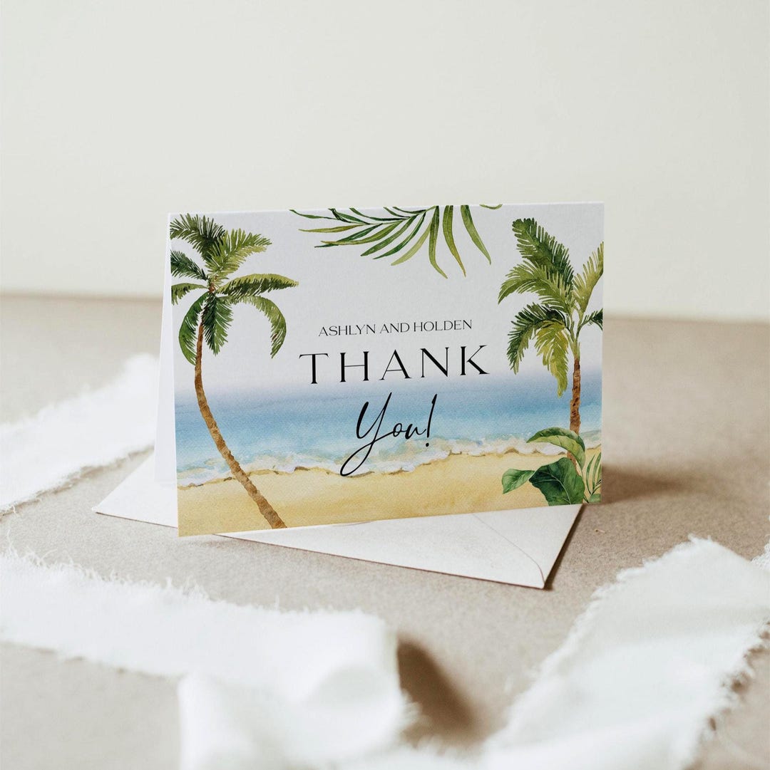 Tropical Beach Thank You Card Template: Watercolor Palm #aloha - Etsy