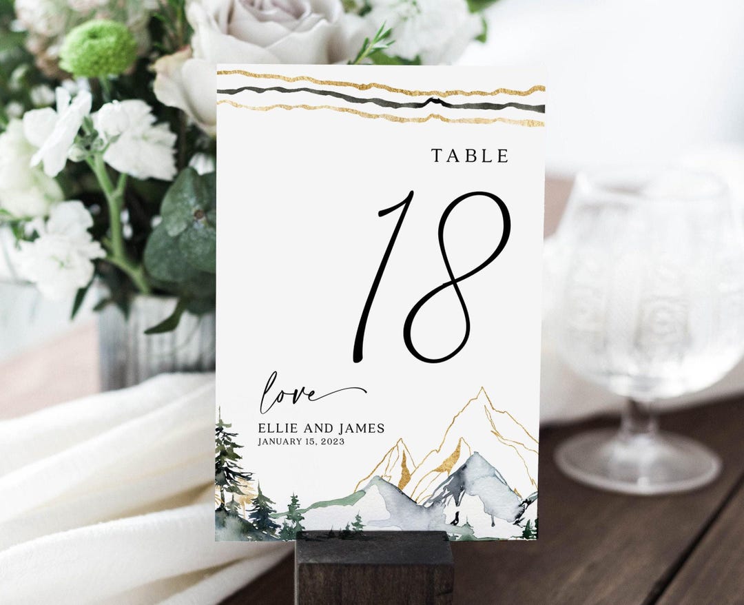 Mountain Wedding Table Number Template: Rustic Forest Design (digital ...