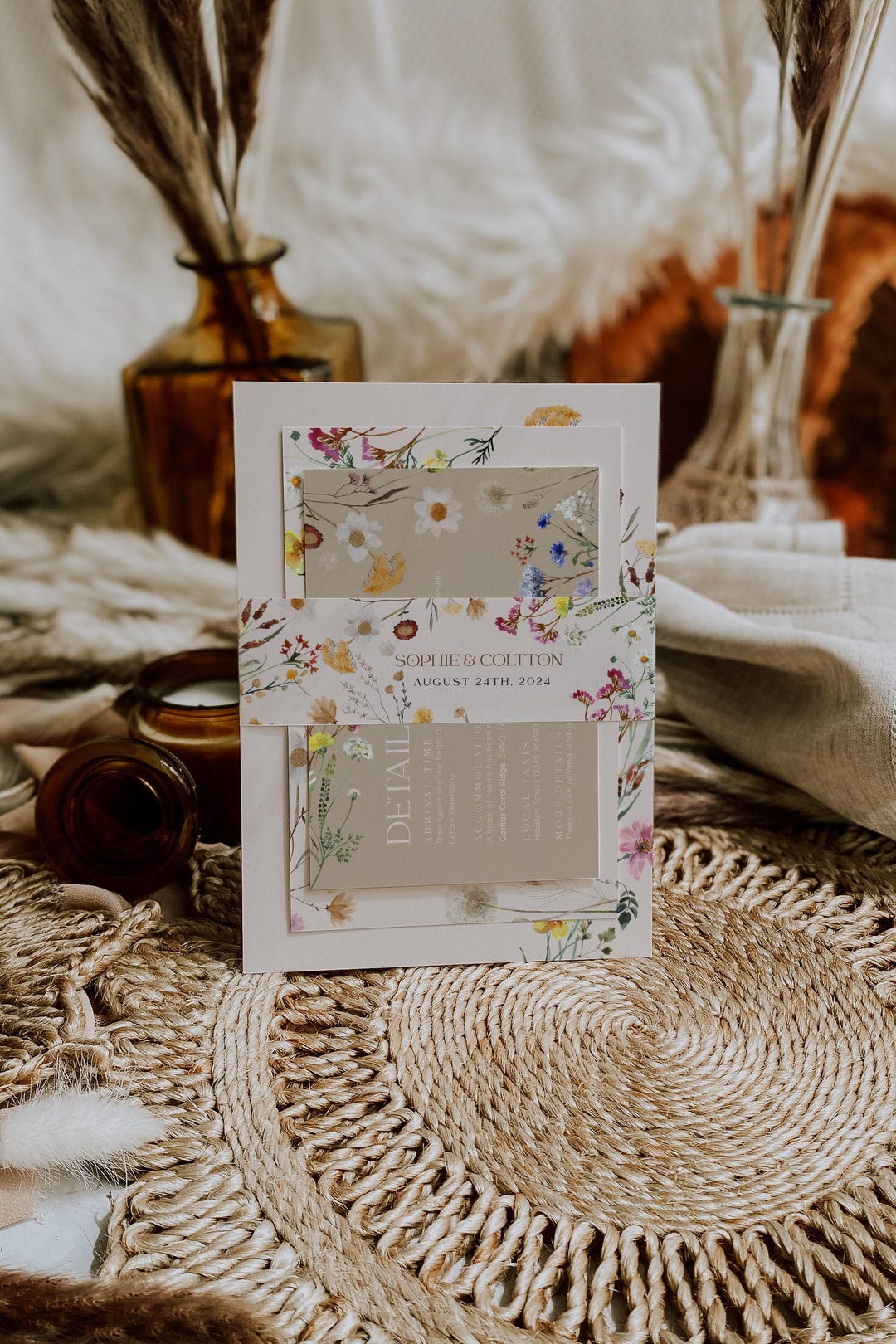 Invitation Band Template | Floral Wedding Invitation Band | Wildflower ...