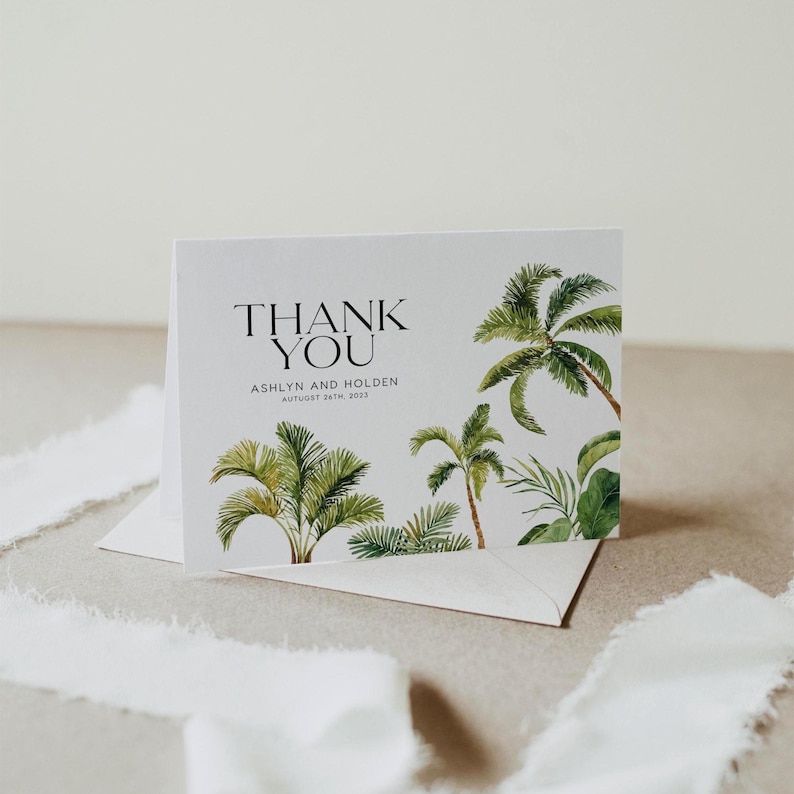 Tropical Palm Wedding Thank You Card Template (digital Download) #aloha ...