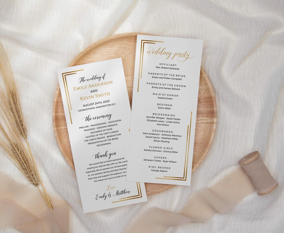 Gold Wedding Program Template: Minimalist Ceremony Stationery - Etsy
